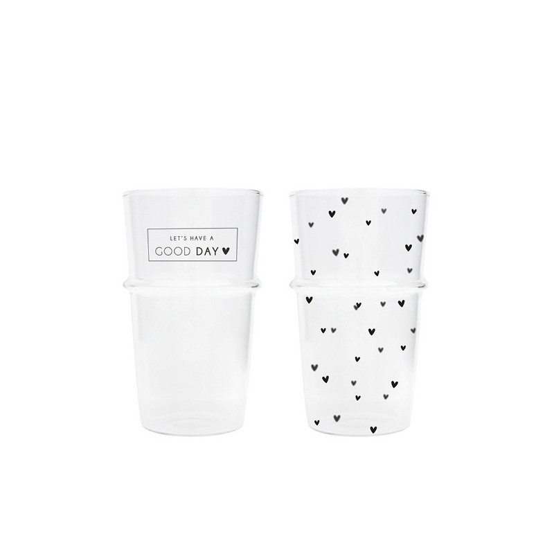 Sklenice GOOD DAY, mini srdíčka, černá, 400 ml, 1 ks - Se srdcem
